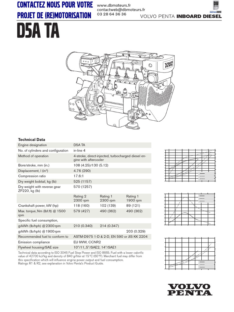 Brochure Volvo Penta D5 A TA Dbmoteurs | PDF | Pump | Horsepower