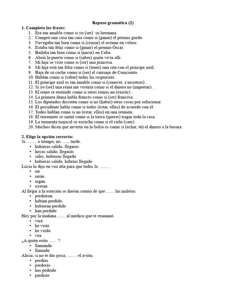 Ejercicios de gramática en español | PDF | Hogar, jardinería y bricolaje