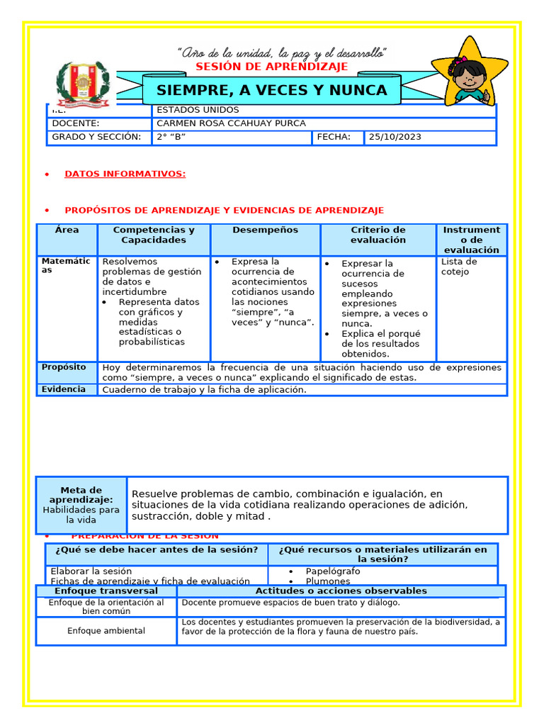 3ro S-Siempre A Veces Nunca | PDF | Evaluación | Aprendizaje