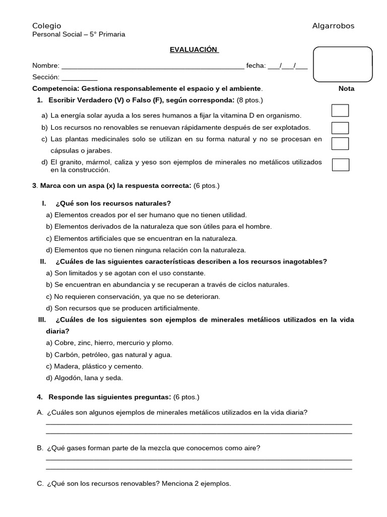 Examen Recursos Naturales | PDF | Rieles | Minerales