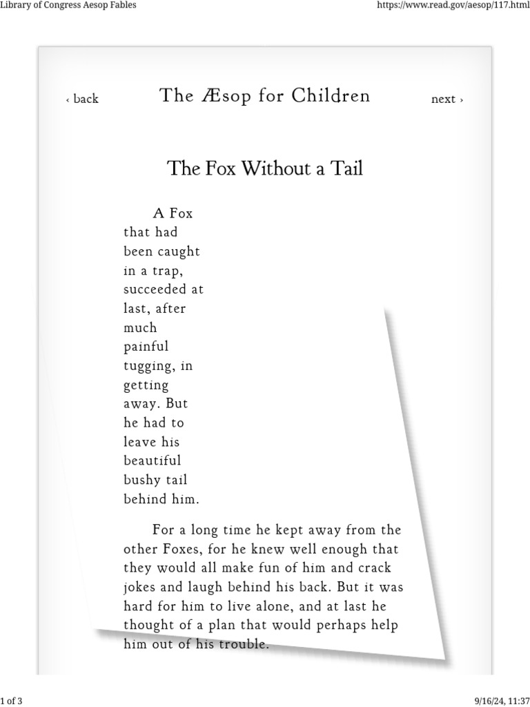 The Fox Who Lost His Tail: A Fable | PDF | Aesop