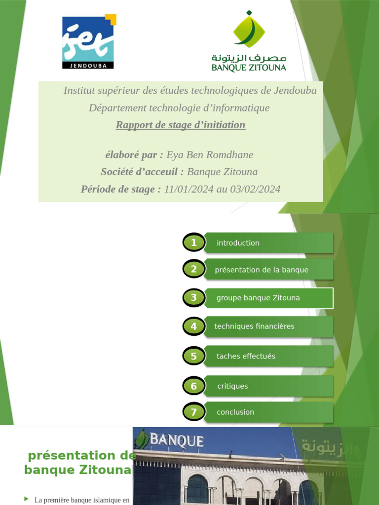 Rapport de stage à Banque Zitouna | PDF | Banques | Banque et finance islamiques