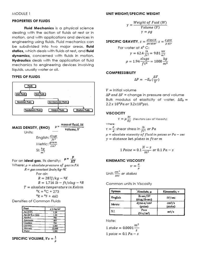MODULE 1 - Properties of Fluids | PDF | Fluid | Viscosity