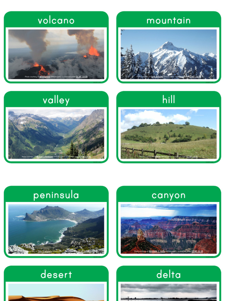 Landforms Flash Cards | PDF | Physical Geography | Earth Sciences
