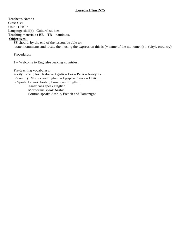 Lesson Plans Focus L4 | PDF