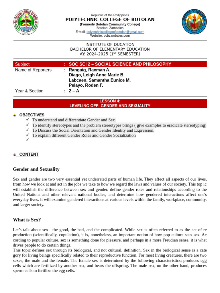 Soc Sci 2 Lesson 3 Written Report.1725357915530 | PDF | Sexual Orientation | Gender