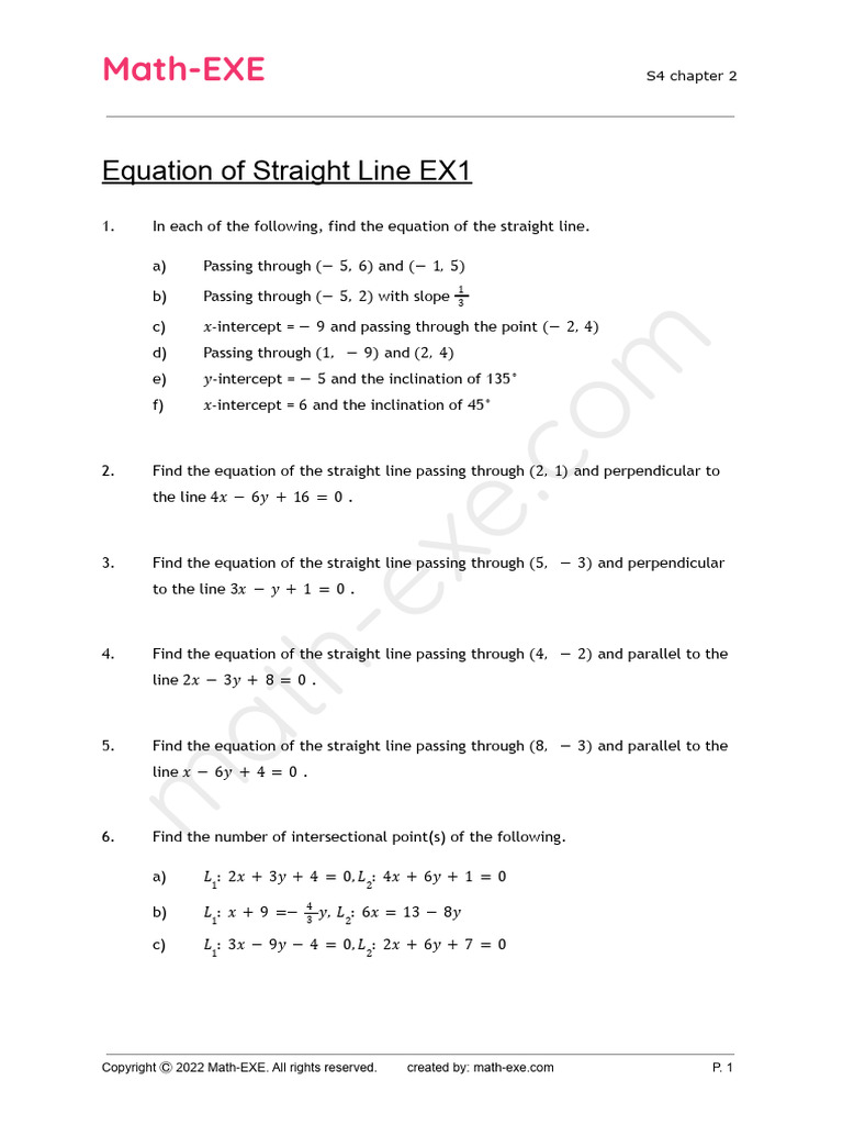 s4 ch2 Equation of Straight Line Ex1 Eng | PDF | Line (Geometry) | Euclidean Geometry