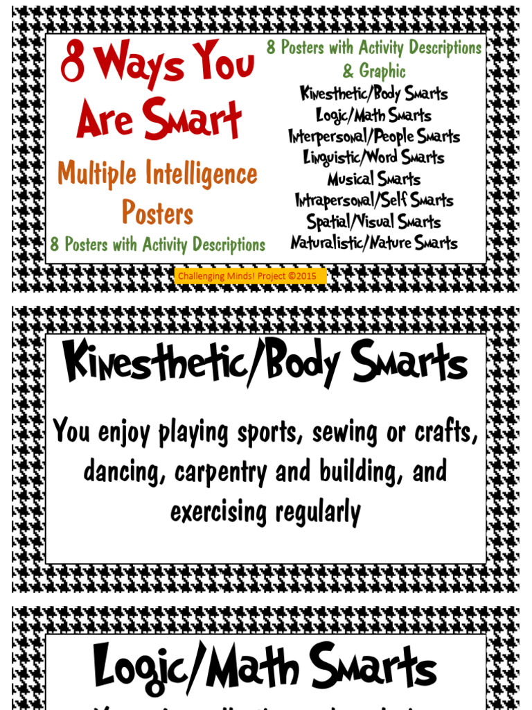 8 Ways You AreSmart Multiple Intelligences Posters | PDF | Learning ...