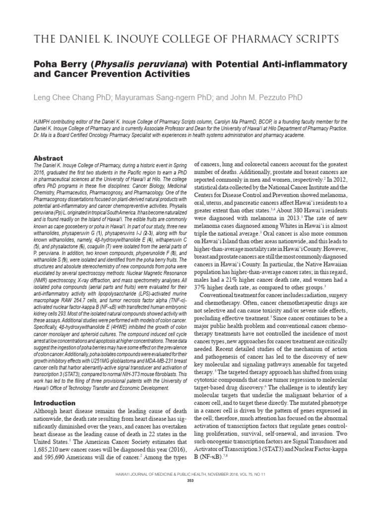 Poha Berry (Physalis Peruviana) With Potential Anti-Inflammatory | PDF | Nf κb | Cancer