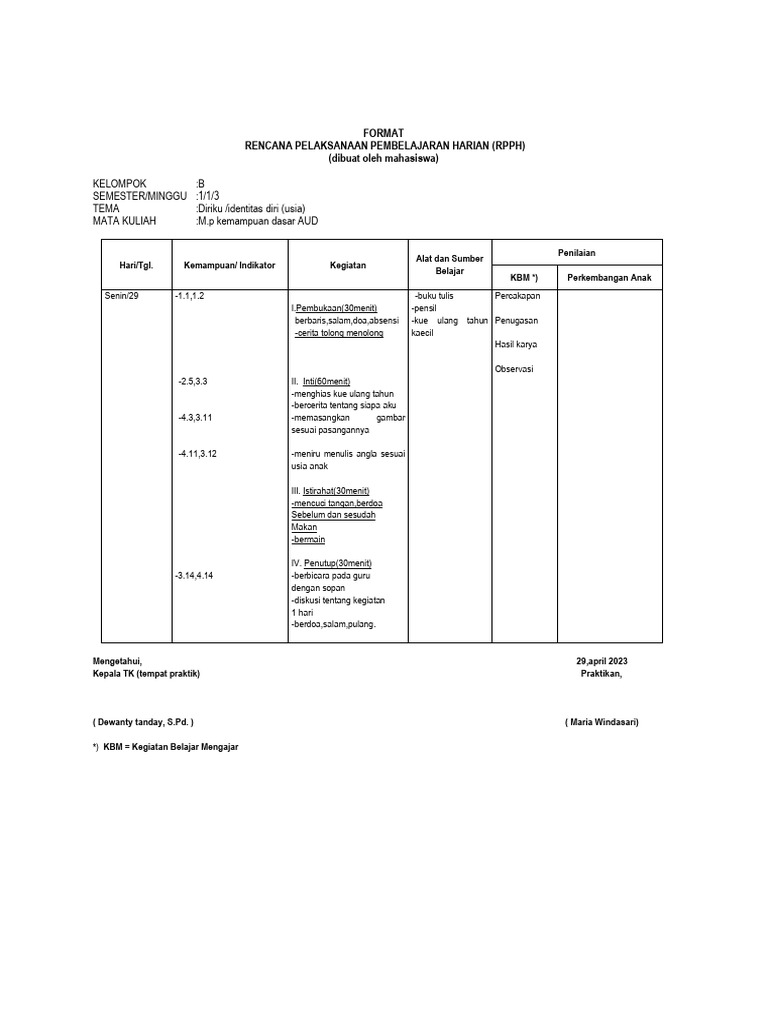Wwindasari RPPH 1 | PDF