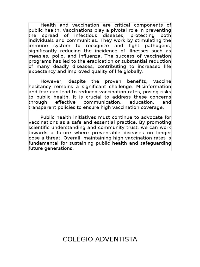 Health and Vaccination Are Critical Components of Public Health | PDF