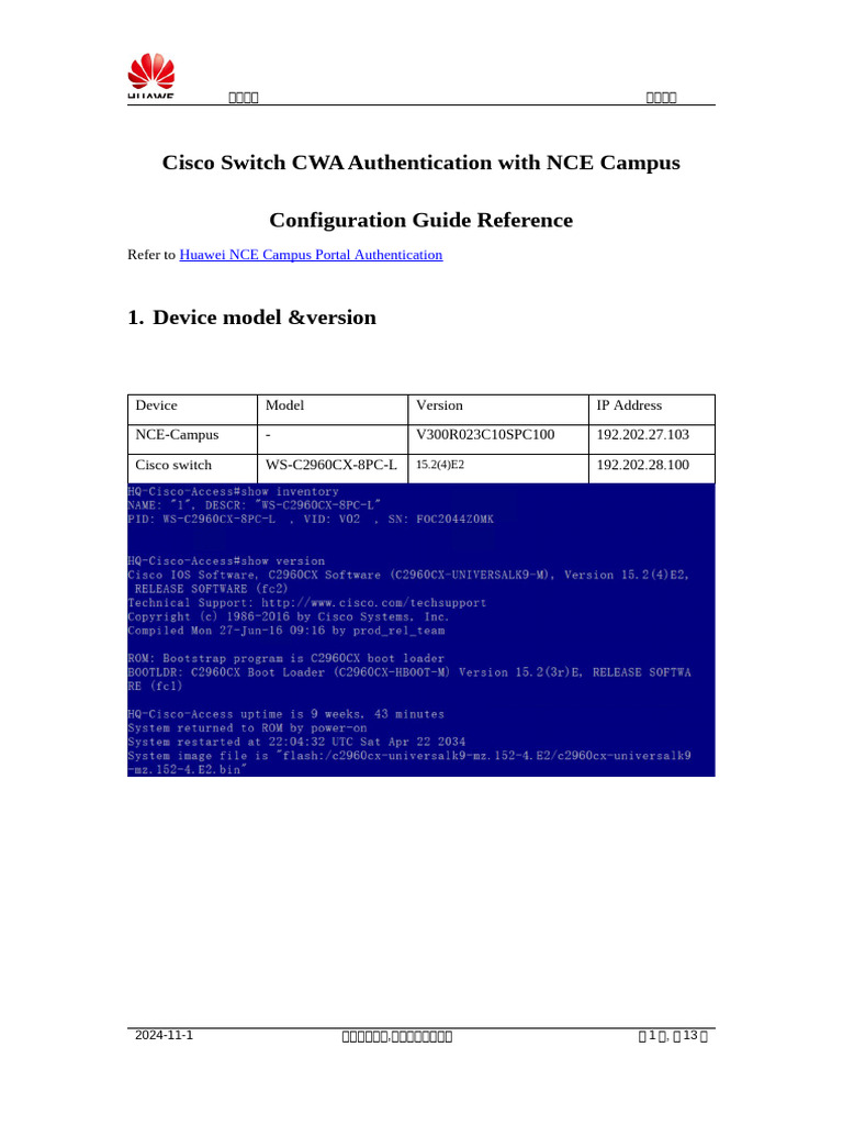 【Test Report】 iMaster NCE Campus Inteconnect with Cisco Switch C2960CX ...
