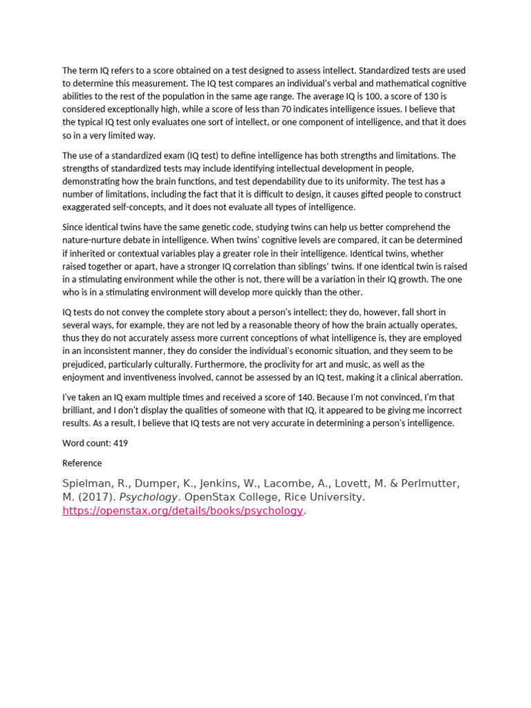 Psyc 1504 Discussion Assignment Unit 4 | PDF | Intelligence Quotient | Intelligence