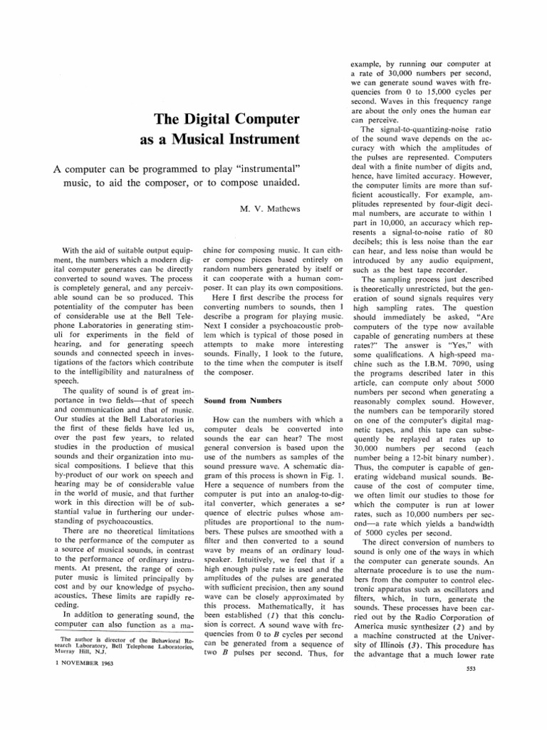 1963.mathews - The Digital Computer As A Musical Instrument | PDF ...