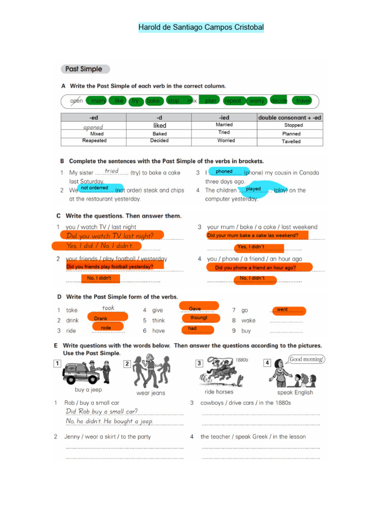 Past Simple Exercises. Harold | PDF