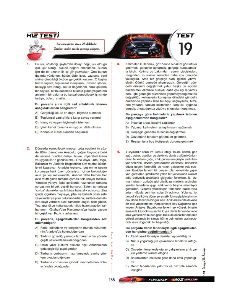 Hız Ve Renk - Paragraf Soru Bankası | PDF