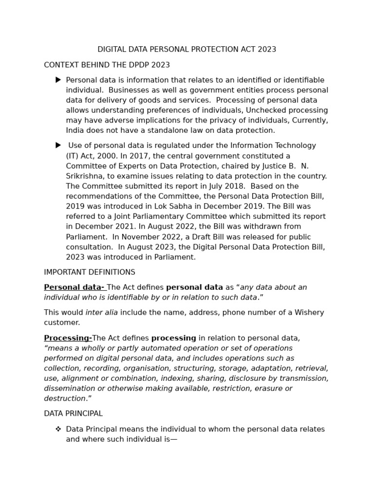 Digital Personal Data Protection Act 2023 | PDF | Fiduciary | Justice