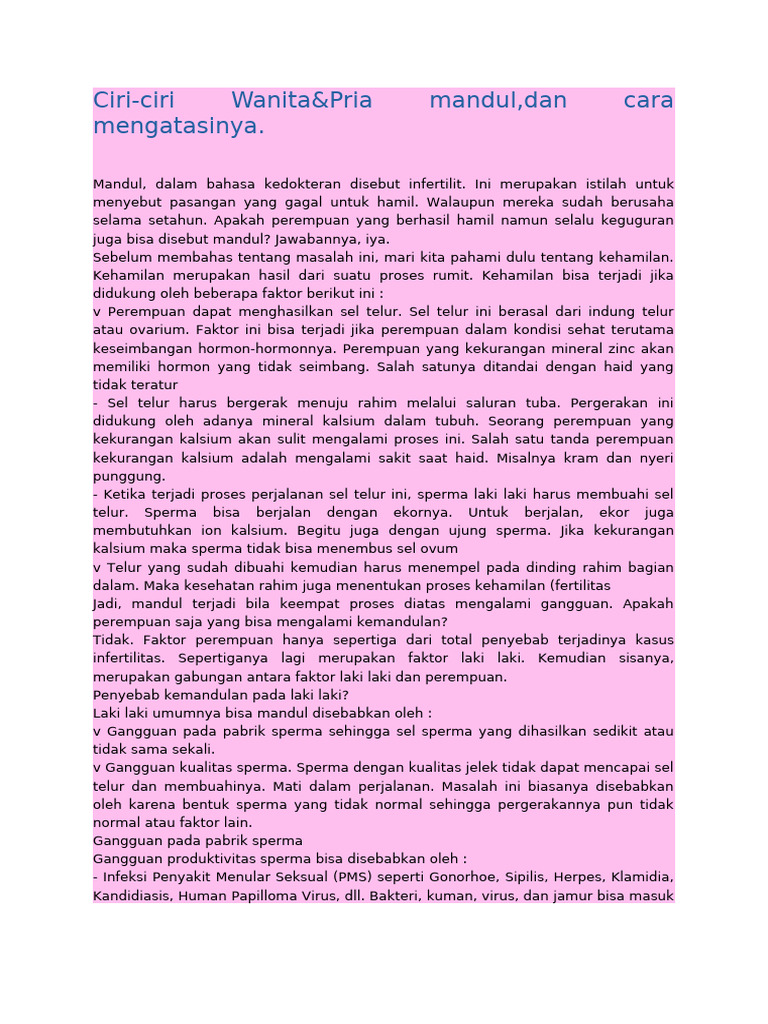 Ciri-Ciri Wanita & Pria Mandul Dan Cara Mengatasinya. | PDF | Sains ...