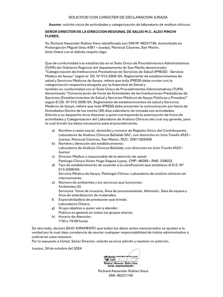 Solicitud de Categorización de Laboratorio | PDF
