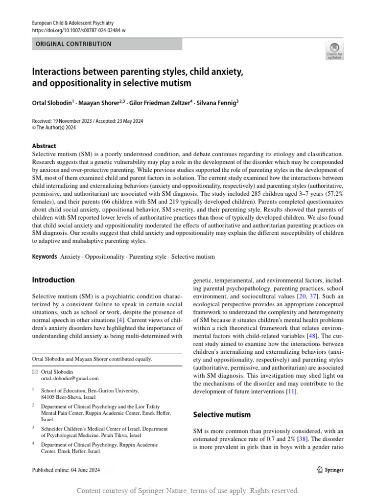 Interactions Between Parenting Styles Child Anxiet | PDF | Anxiety ...