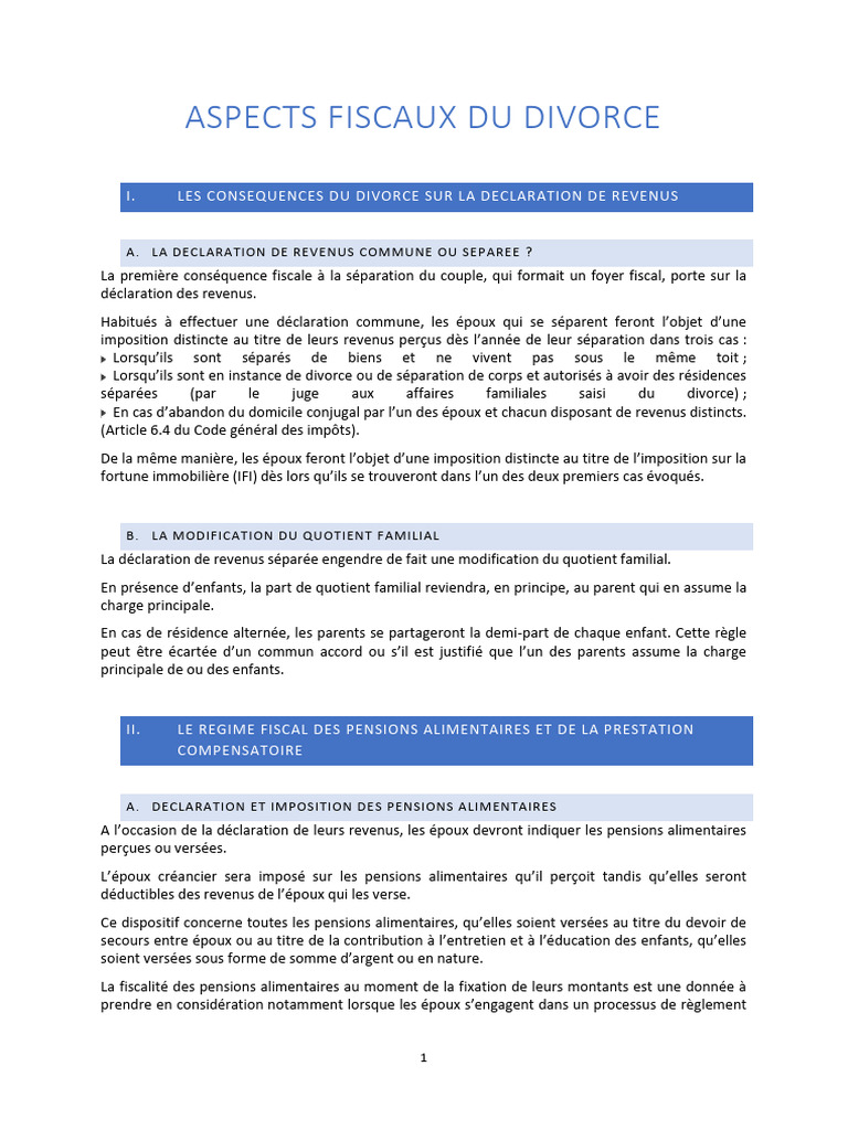 Fiscalité du divorce : déclarations et impacts | PDF | Impôt sur le ...