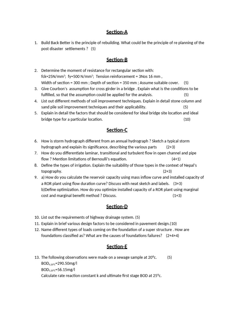 Engineer Written Paper 2080 - KARNALI | PDF | Bridge | Sewage