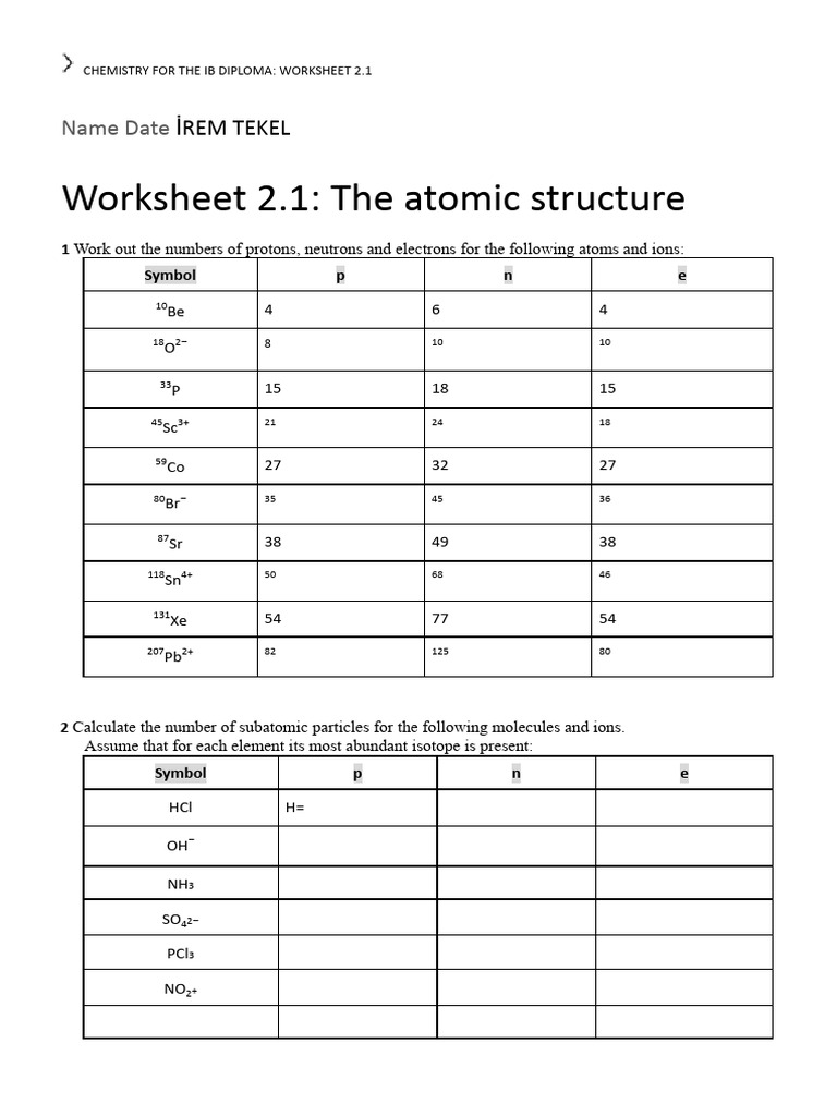10 Ib HW Atomic Structure | PDF | Isotope | Atoms