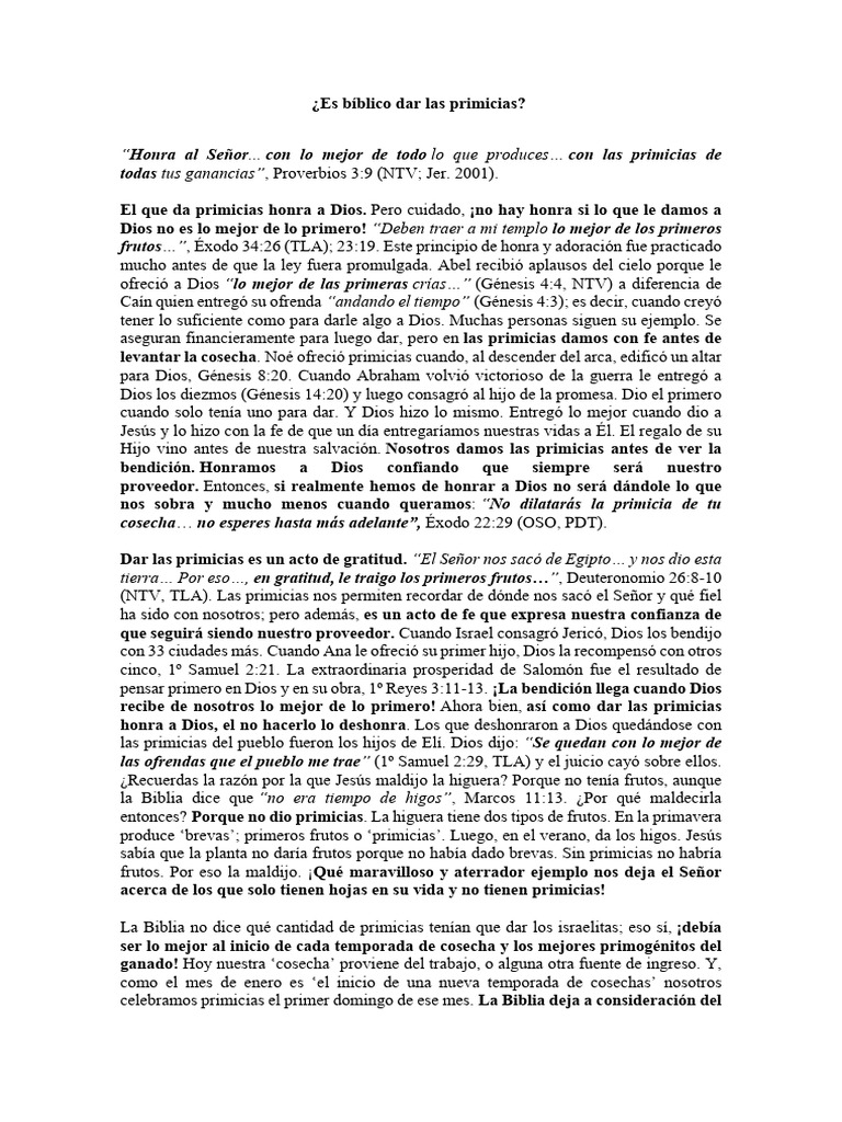 28 04 2024 Es Biblico Dar Las Primicias | PDF | Jesús | Bendición