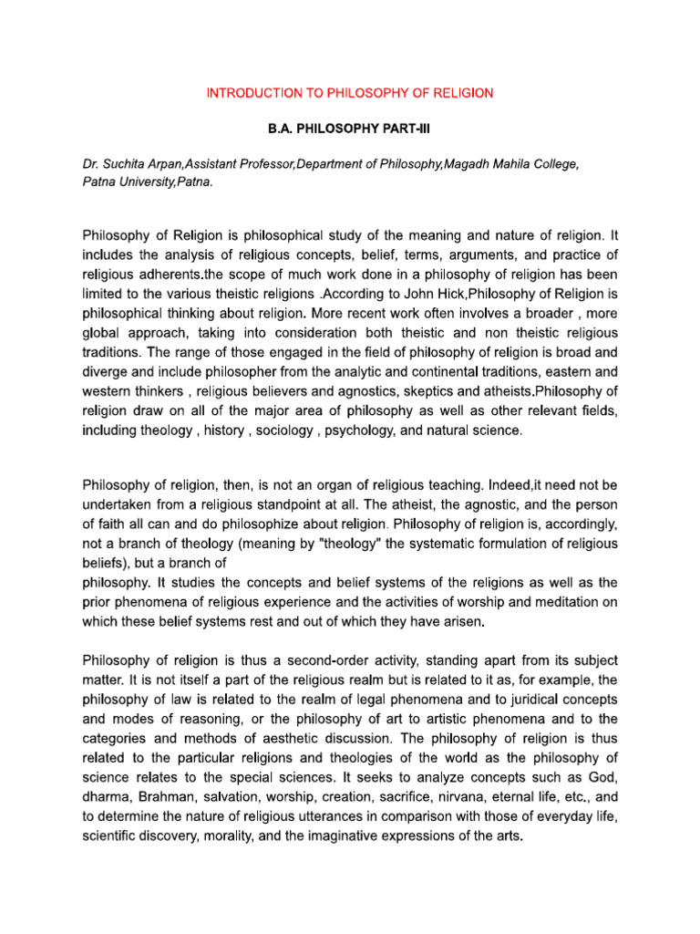 Introduction of Philosophy of Religion | PDF