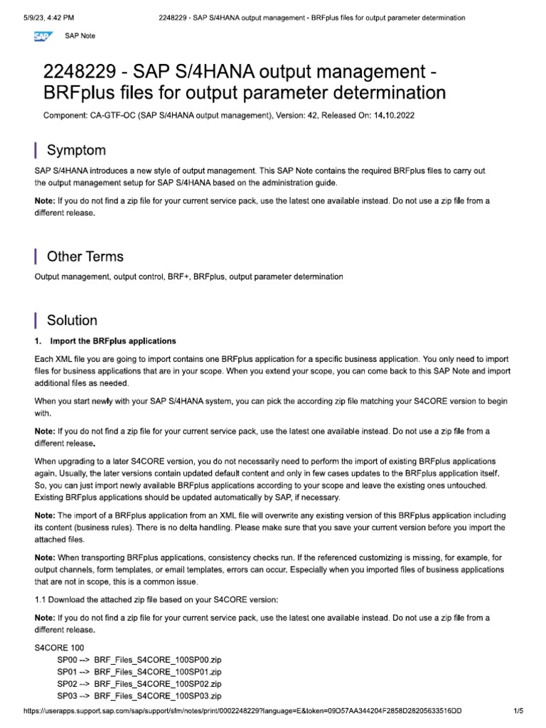 SAP Note 2248229 - SAP S4HANA Output Manangement | PDF
