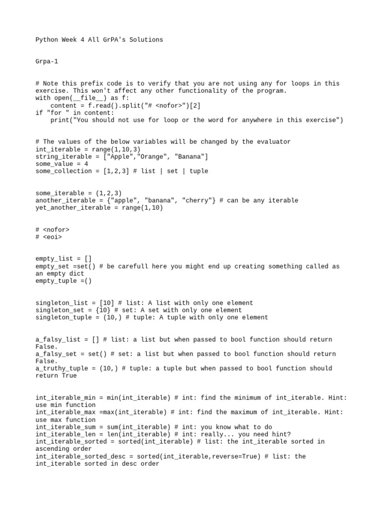 Python Week 4 All GrPA's Solutions | PDF | Computer Programming | Software Engineering