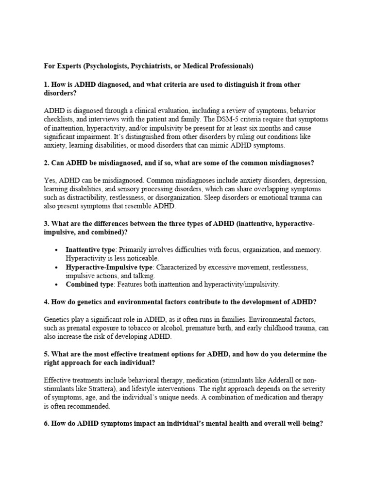 For Experts Interview Questions | PDF | Attention Deficit Hyperactivity ...