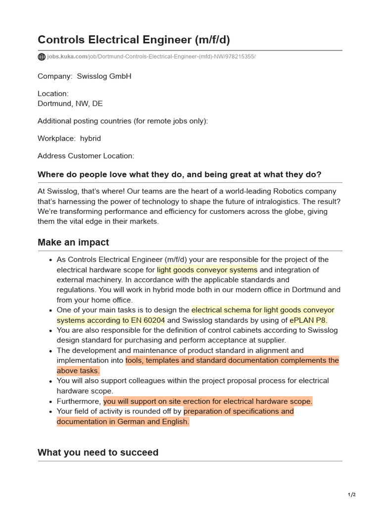 Controls Electrical Engineer MFD | PDF | Business | Engineering