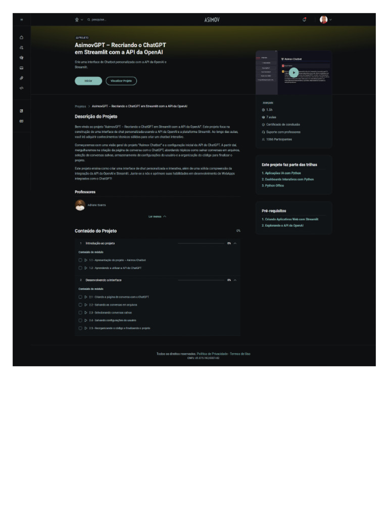 Asimovgpt Recriando O Chatgpt Em Streamlit Com A Api Da Openai Pdf