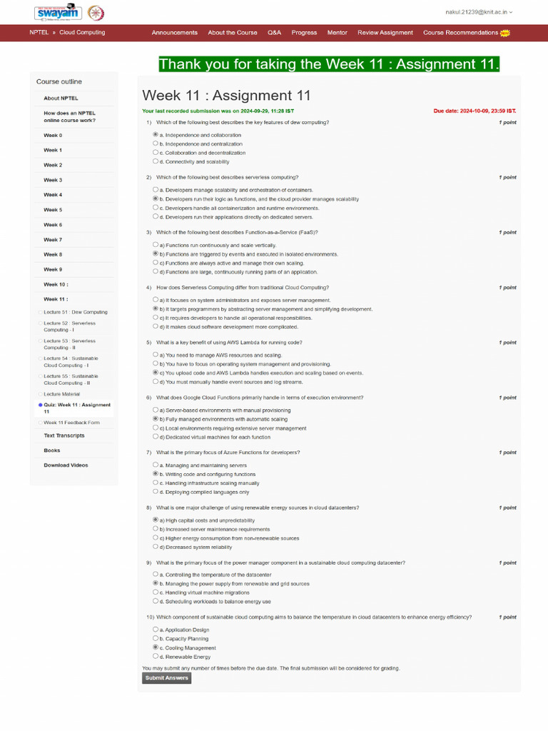Nptel Assign 11 CC | PDF