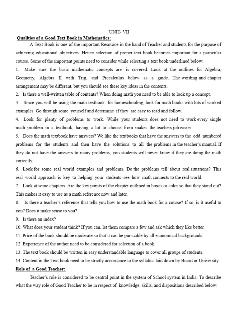 CL - Qualities of A Good Text Book in Mathematics | PDF | Mathematics ...
