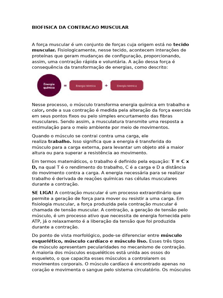 Biofisica Da Contracao Muscular | PDF | Músculo | Sinapse