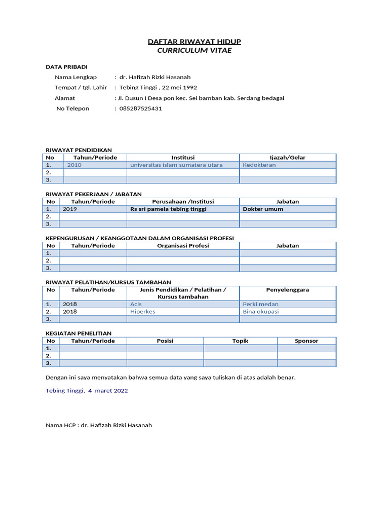 Daftar Riwayat Hidup-CV DR Shahrul Rahman-1 | PDF