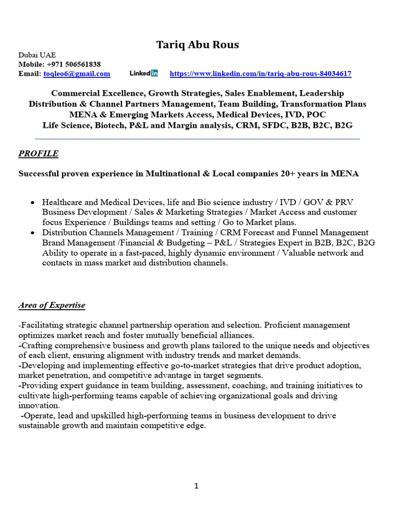 Tariq Abu Rous Resume 2024 F | PDF | Marketing | Sales