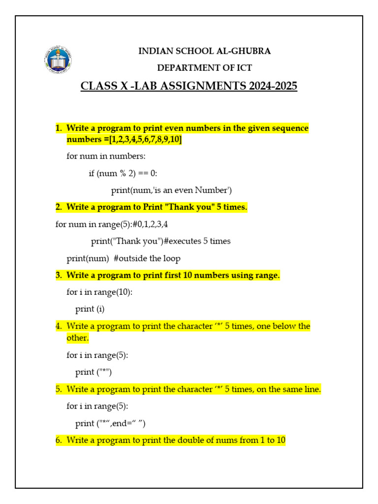 Lab Assignments 2024 Pdf Computer Programming Computing 