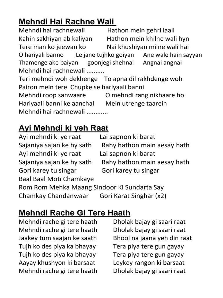 Mehndi Songss | PDF