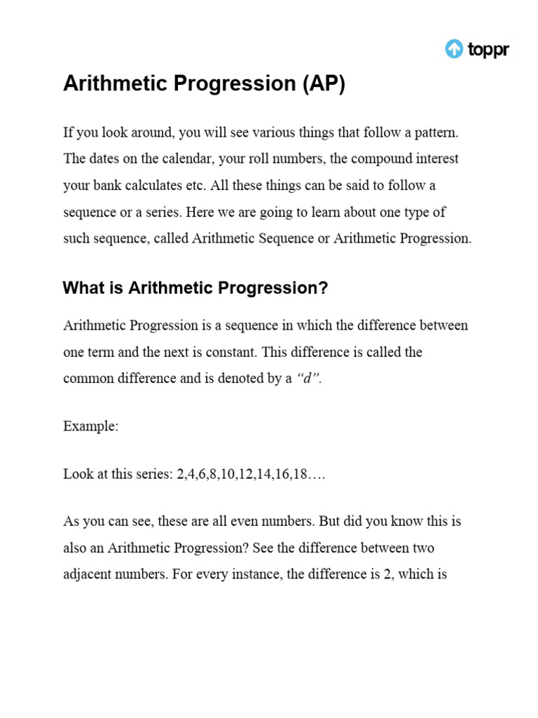 Understanding Arithmetic Progression Basics | PDF | Sequence | Arithmetic