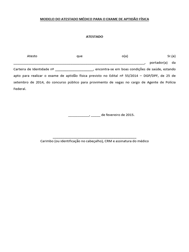 Modelo Do Atestado M Dico para o Exame de Aptid o F Sica | PDF | Negócios