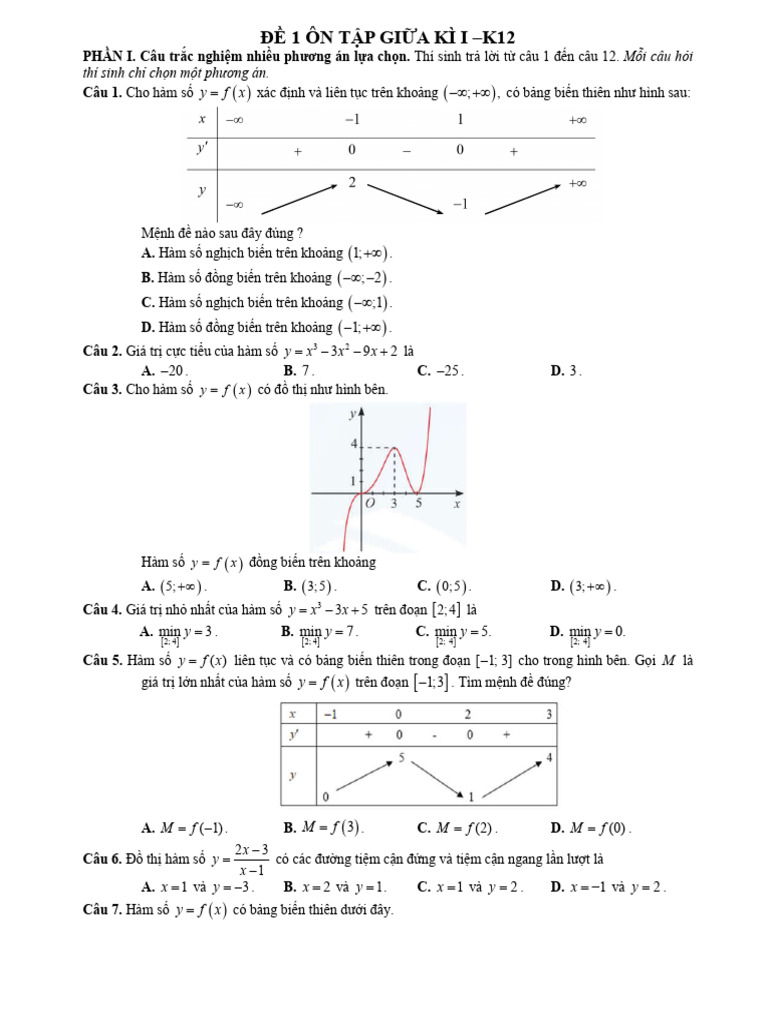 ĐỀ ÔN TẬP GIỮA KÌ I k12 | PDF