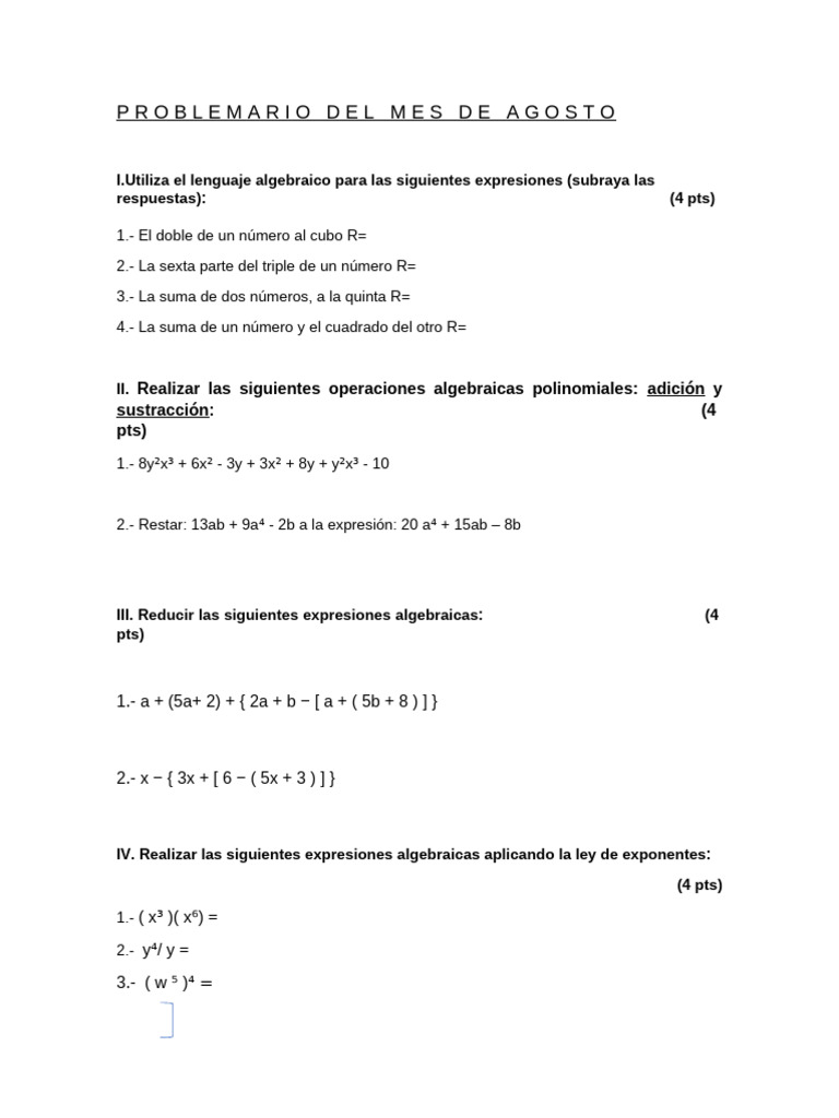 Problemas Algebraicos de Agosto | PDF | Métodos y materiales de enseñanza