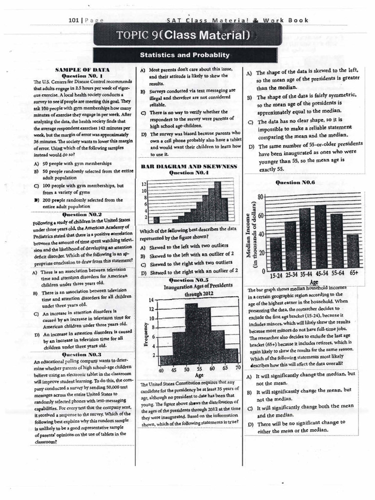 SAT Statistics and Probability Class Questions | PDF