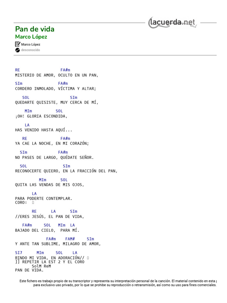 PAN DE VIDA, Marco López - Acordes | PDF