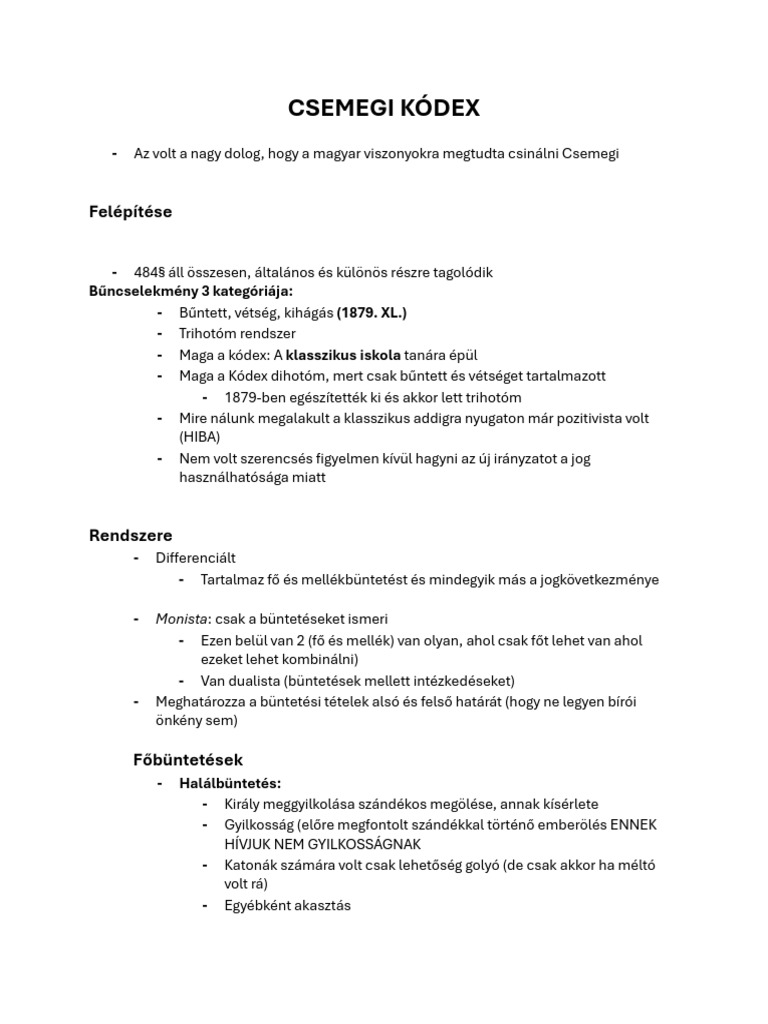 Csemegi Kódex Jegyzet | PDF