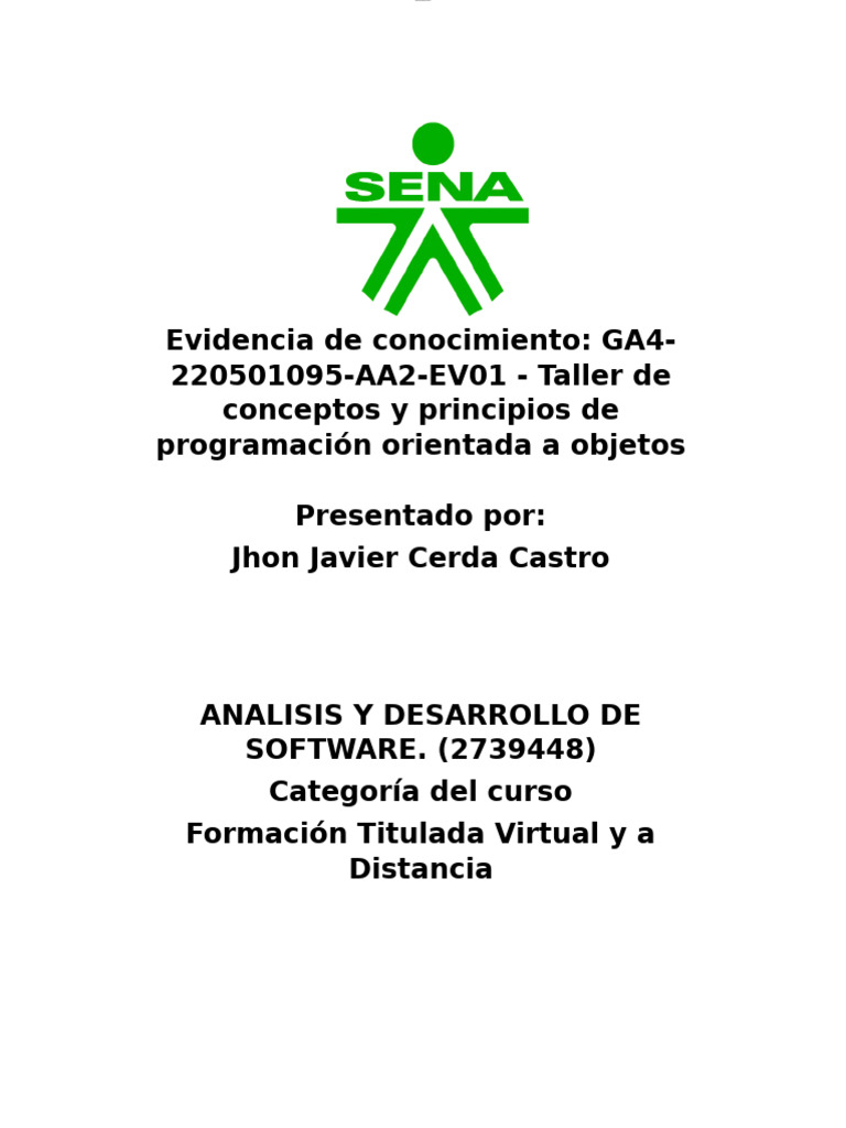 Taller De Conceptos Y Principios De Programación Orientada A Objetos