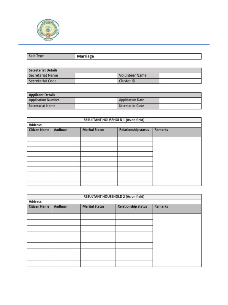 Household Split Field Verification Form Marriage | PDF